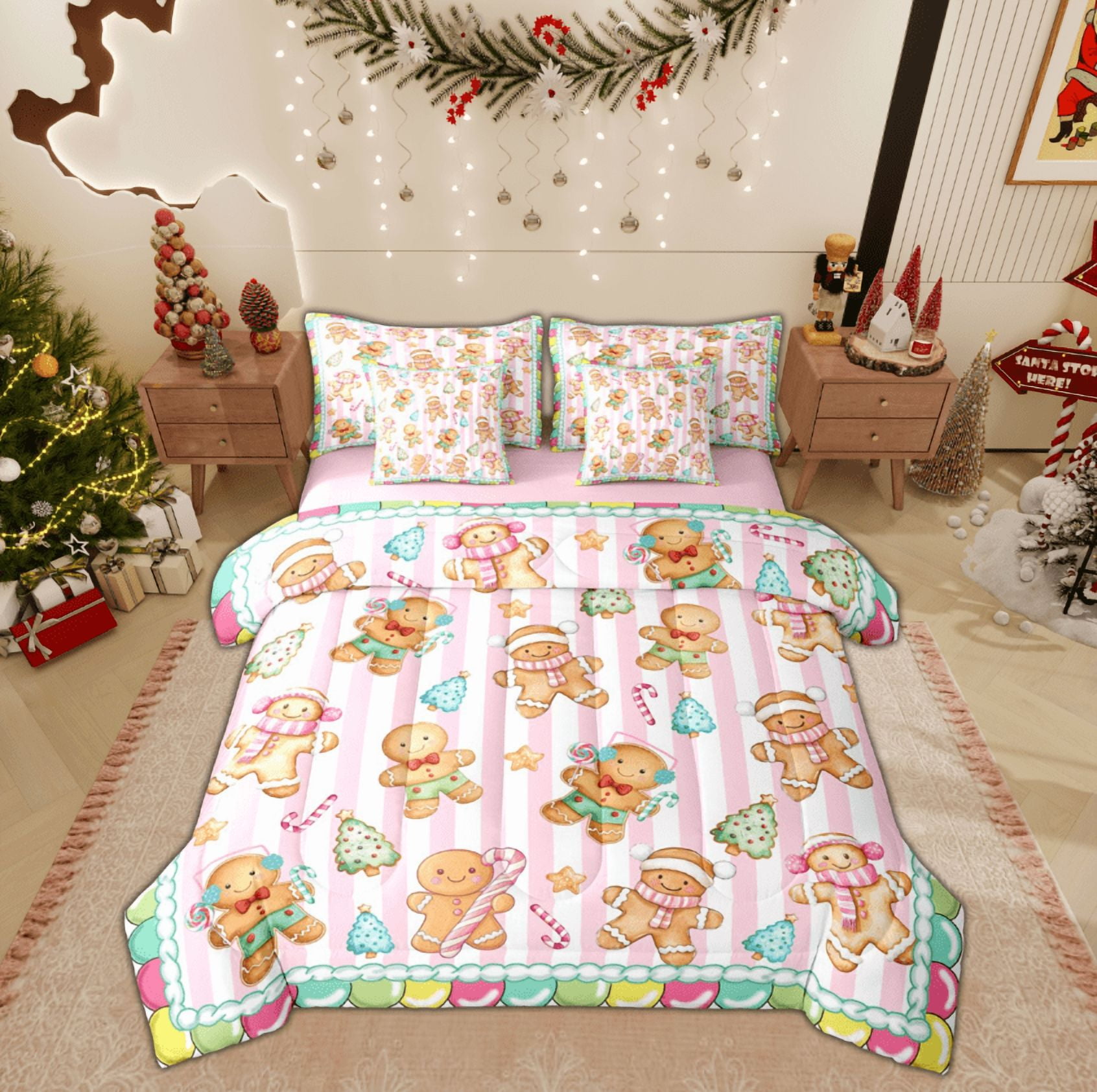 Feelyou Gingerbread Man Twin Bedding Sets 7-Piece for Kids, Christmas ...