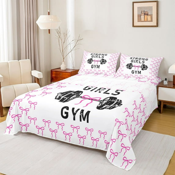 Feelyou Girl Weightlifting Sport Queen Sheet Sets, Princess Bow Bed Set ...
