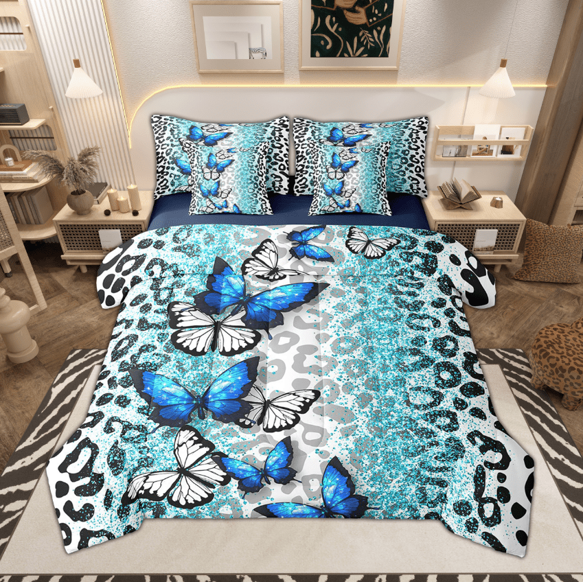 Feelyou Girls Butterfly Bedding Comforter Set 7 Pieces, Cheetah Print ...