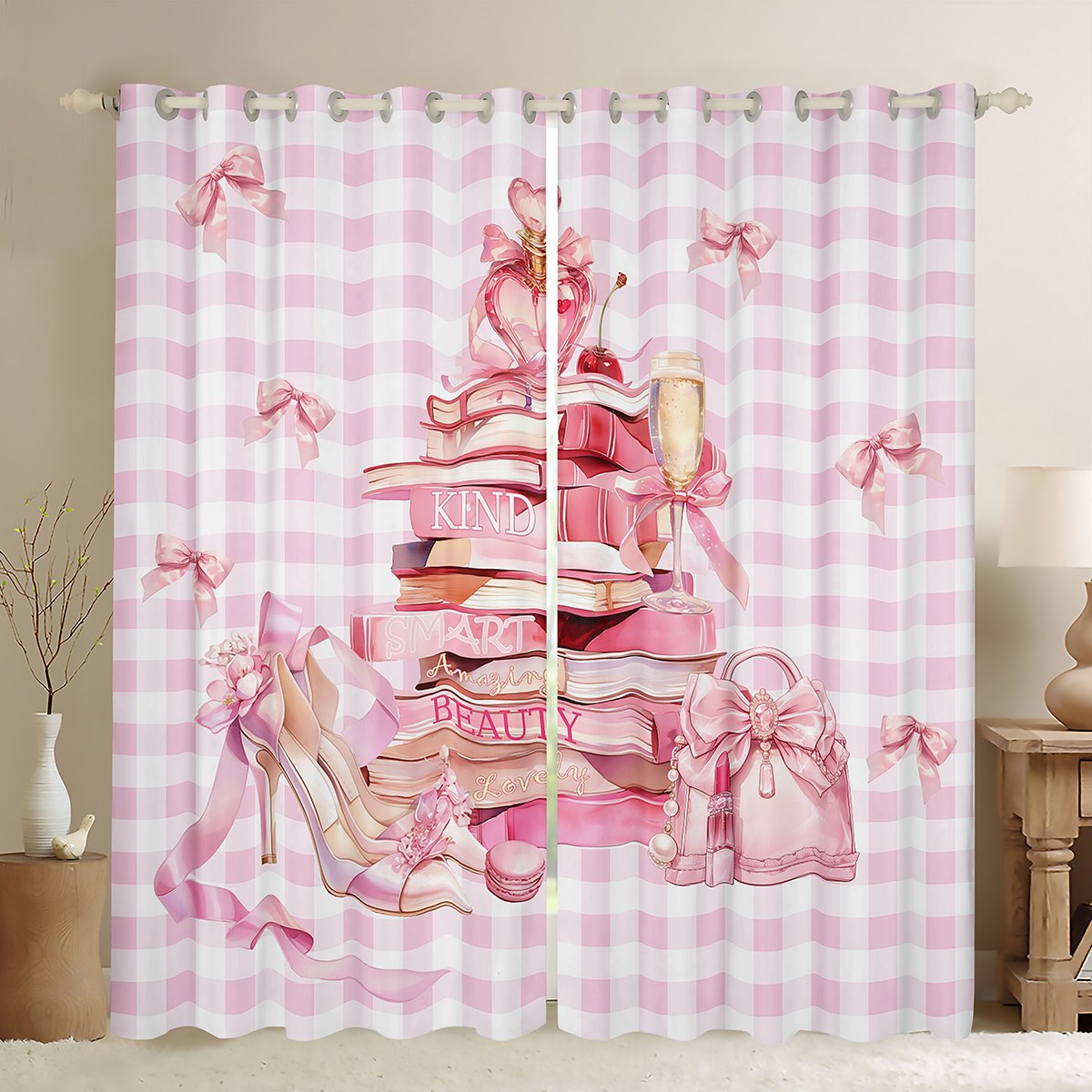 Feelyou Girls High Heel Books Blackout Curtains Set of 2 (52x84 Each ...