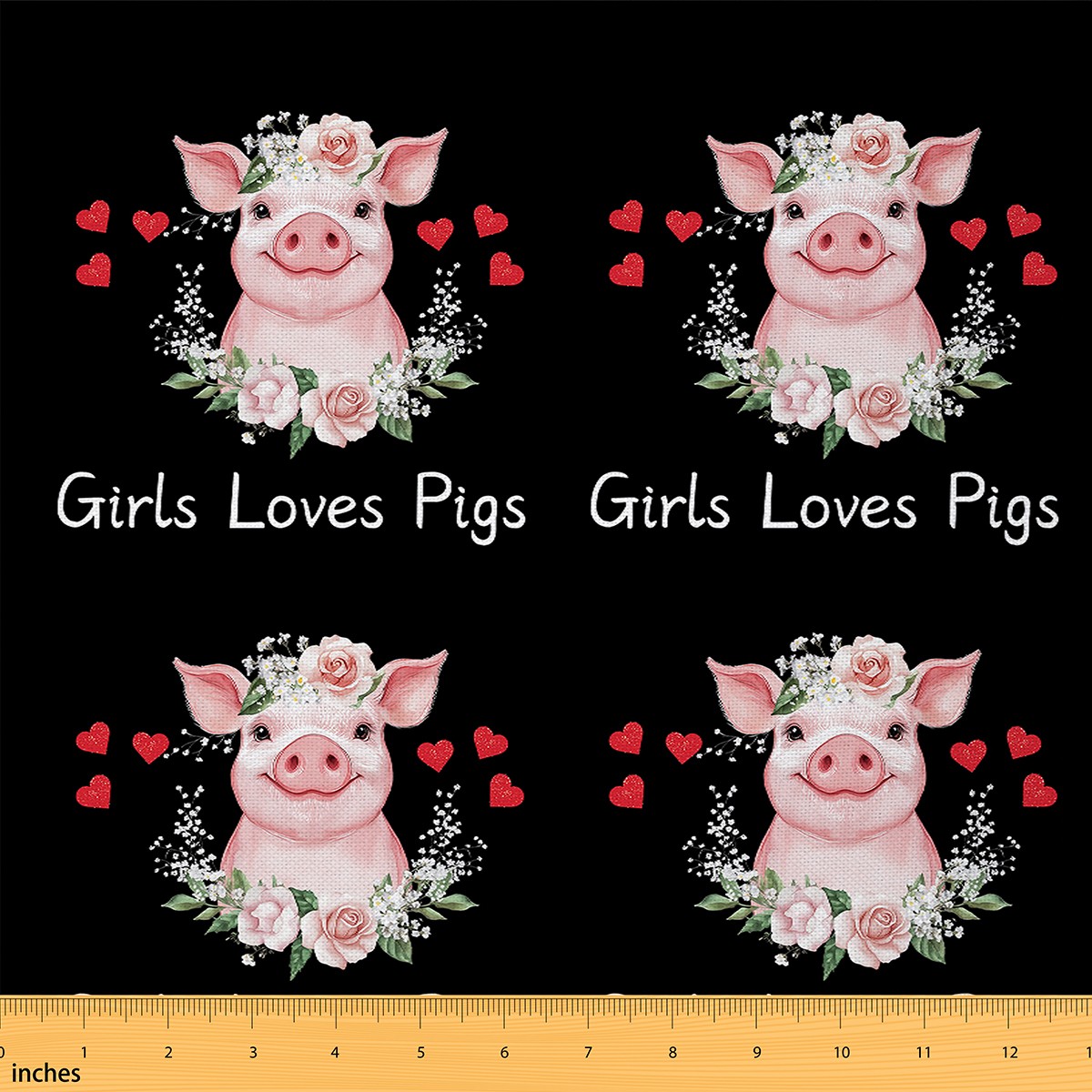 Feelyou Girls Loves Pigs Fabric by the Yard 10 Yards, Black Pink Room ...