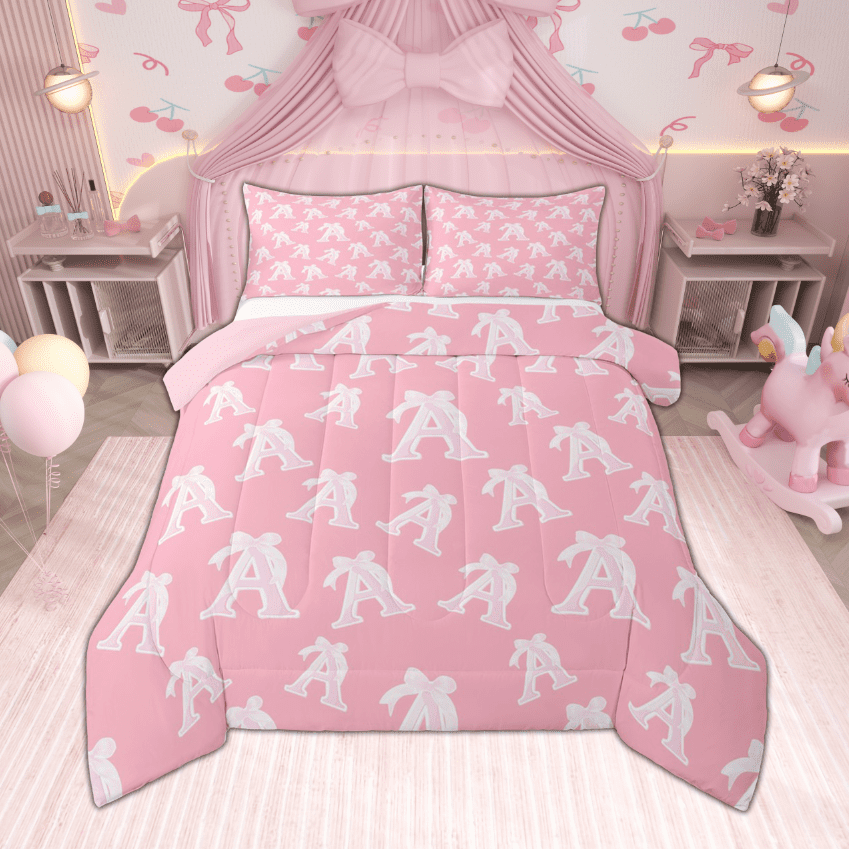 Feelyou Girls Pink Full Size Comforter Sets, Personalized Initial A ...