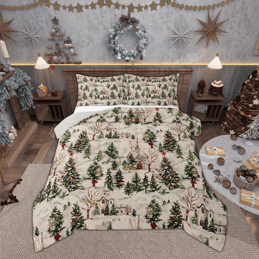 Feelyou Girly Green Tree Full Size Comforter Sets, Rustic Winter ...