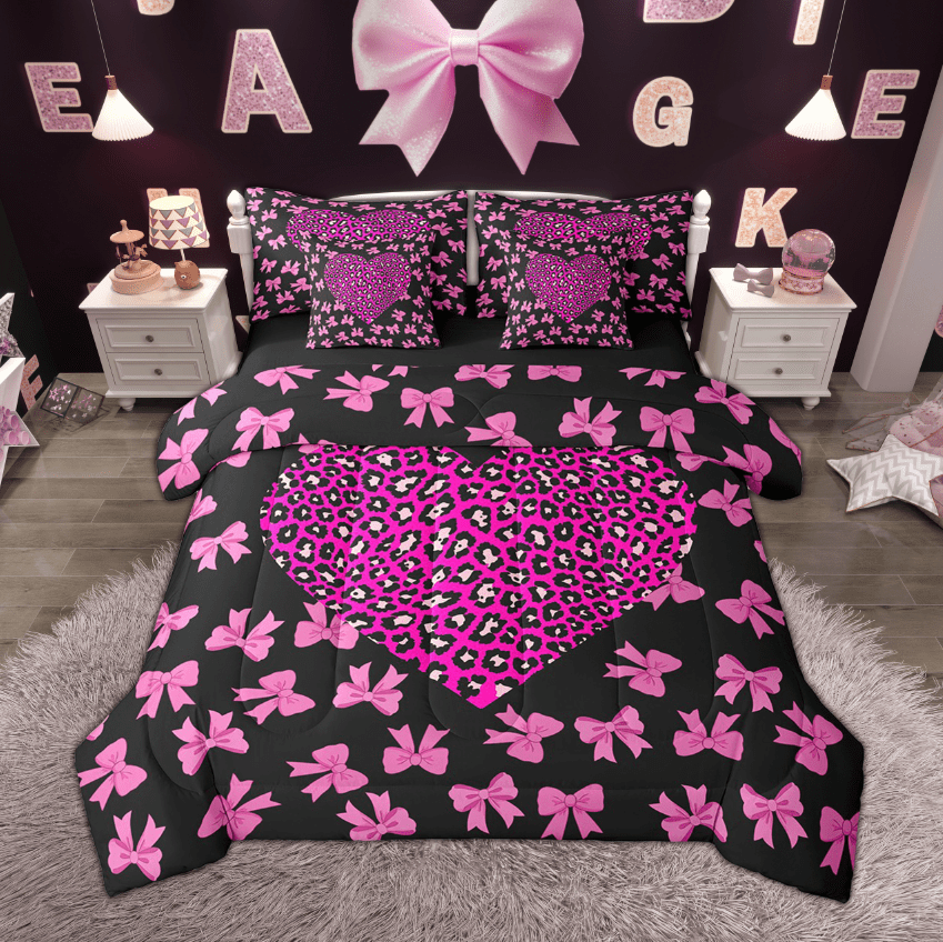 Feelyou Girly Hearts Twin Bedding Sets 7pcs, Cute Bow Ribbon Bedding ...