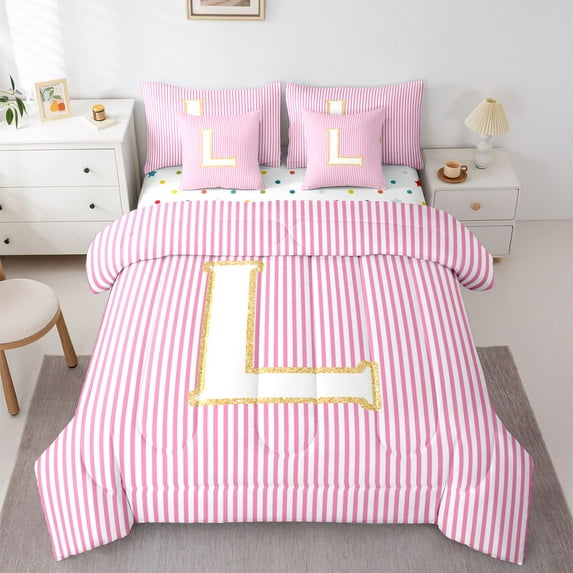 Feelyou Girly Monogrammed L Bedding Comforter Set 7pcs for Kids, Chic ...
