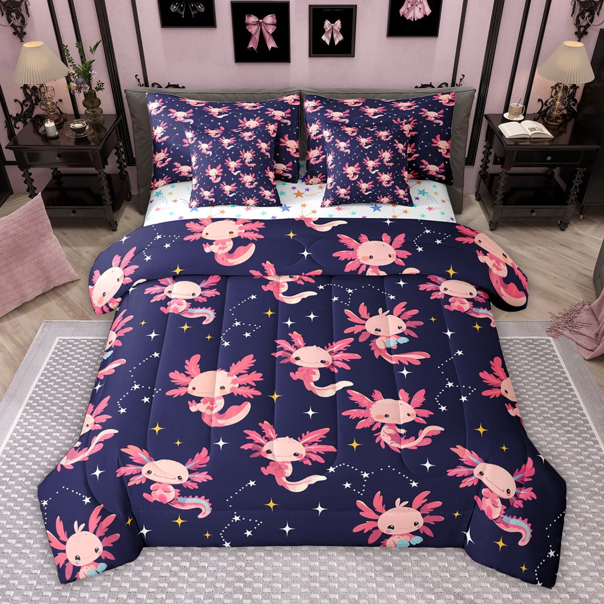 Feelyou Girly Pink Axolotl Twin Bedding Sets 7-Piece for Kids, Funny ...