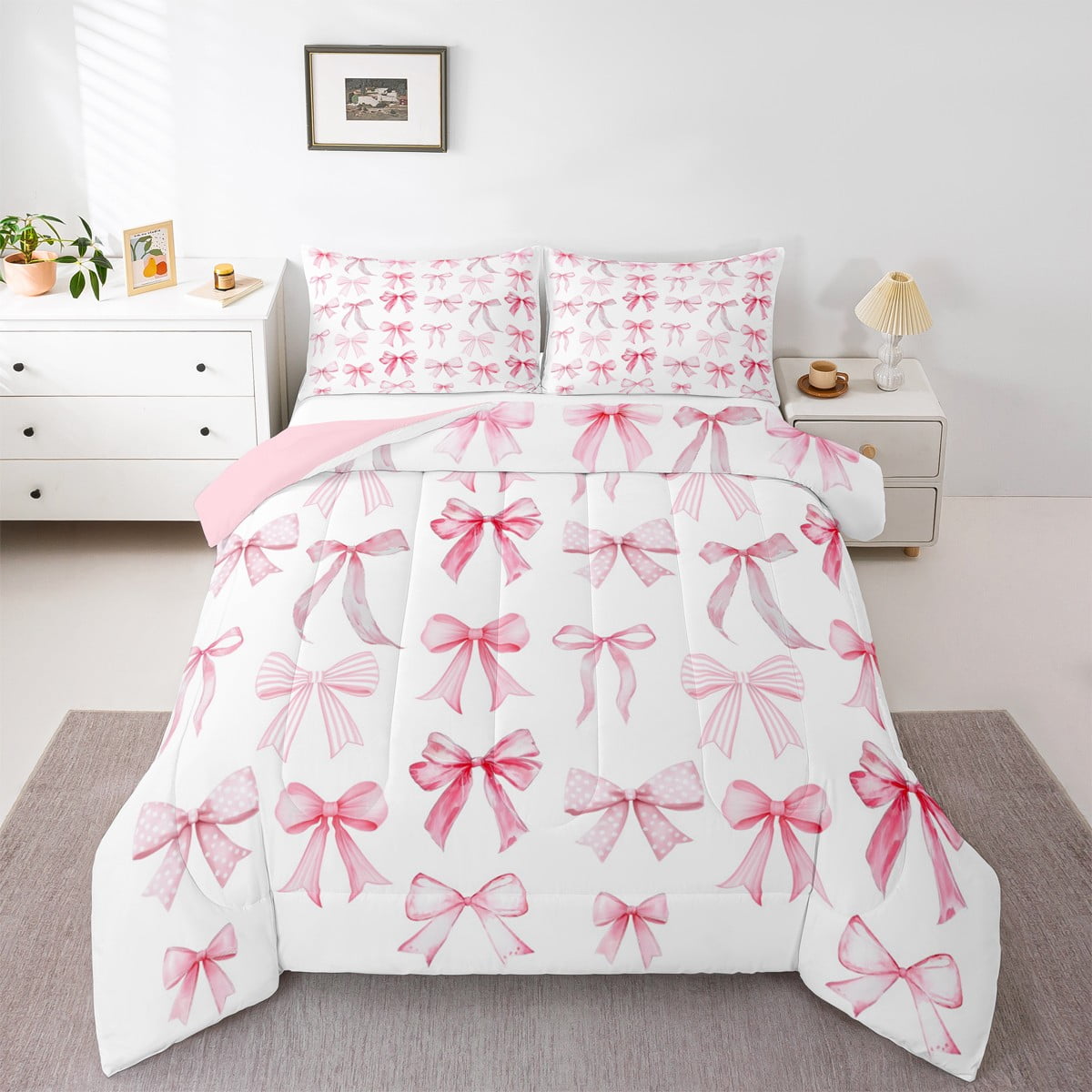 Feelyou Girly Pink Bowknot Full Size Comforter Sets, Kawaii Princess ...
