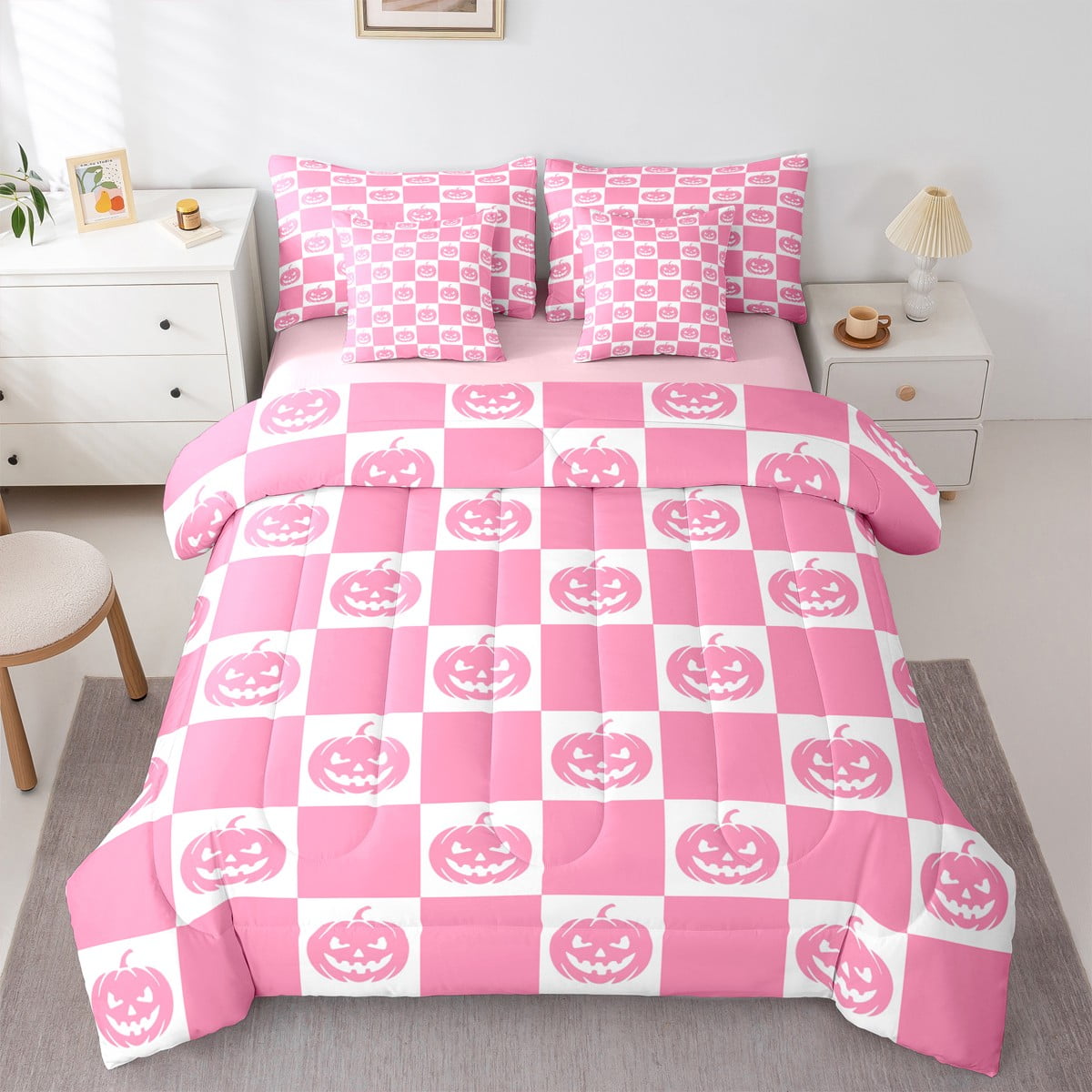 Feelyou Girly Pink Pumpkin Bedding Comforter Set 7pcs, Happy Sugar ...