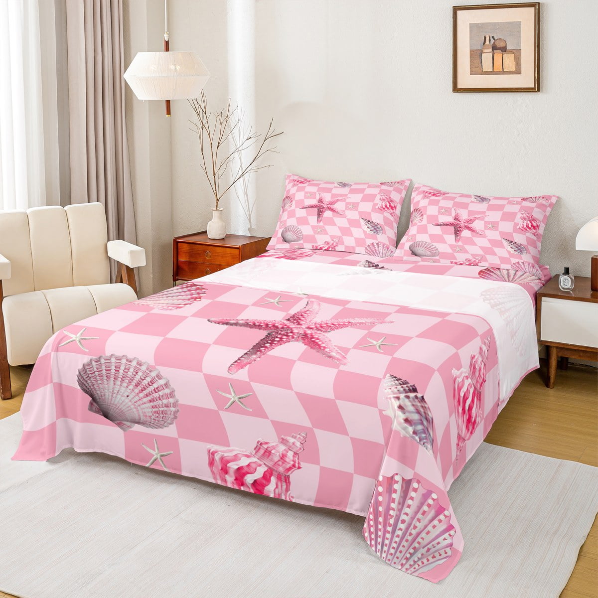 Feelyou Girly Pink Starfish Full Size Sheets, Kawaii Ocean Seashell Bed ...