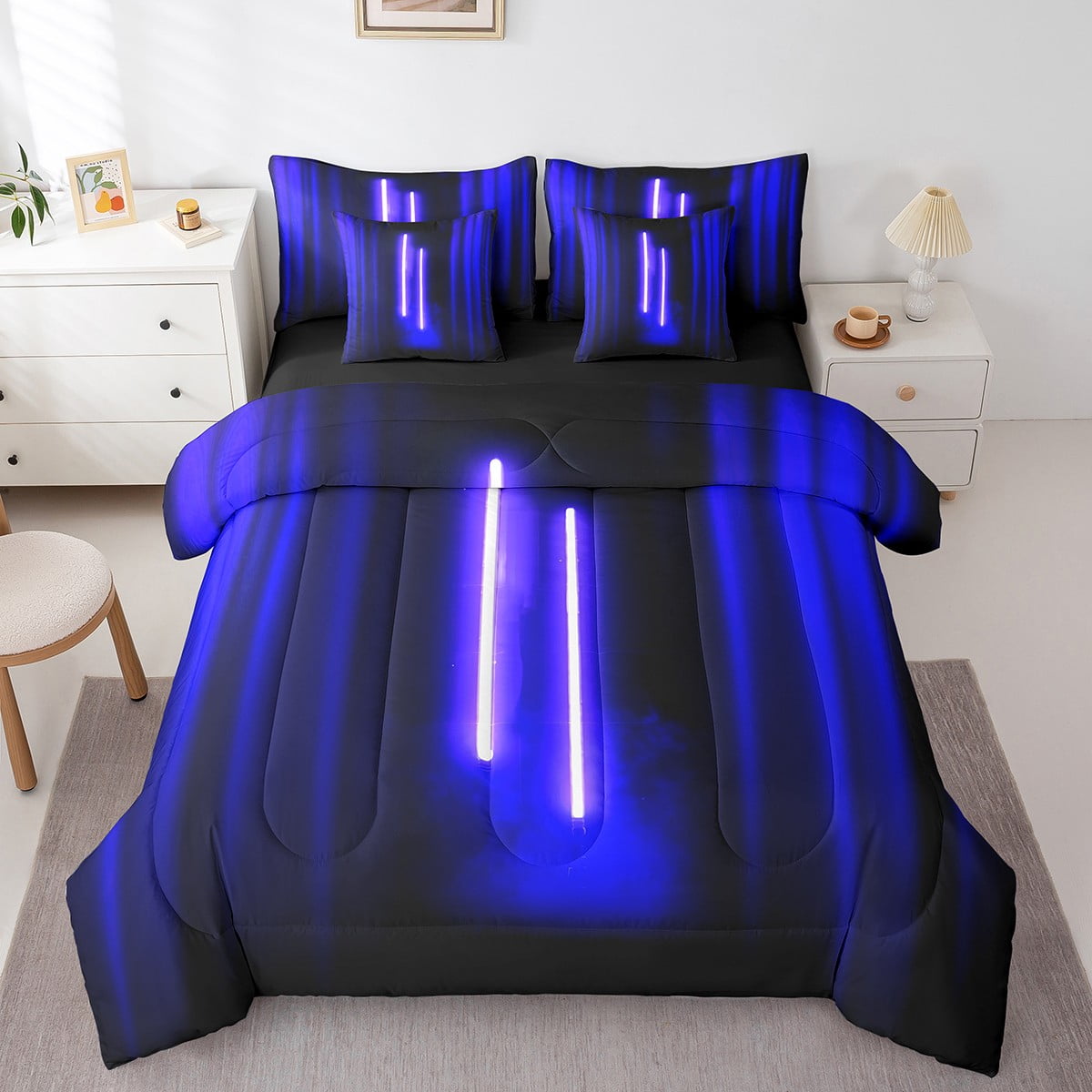 Feelyou Glitter Blue Lines Bedding Comforter Set 7pcs for Kids, Neon ...