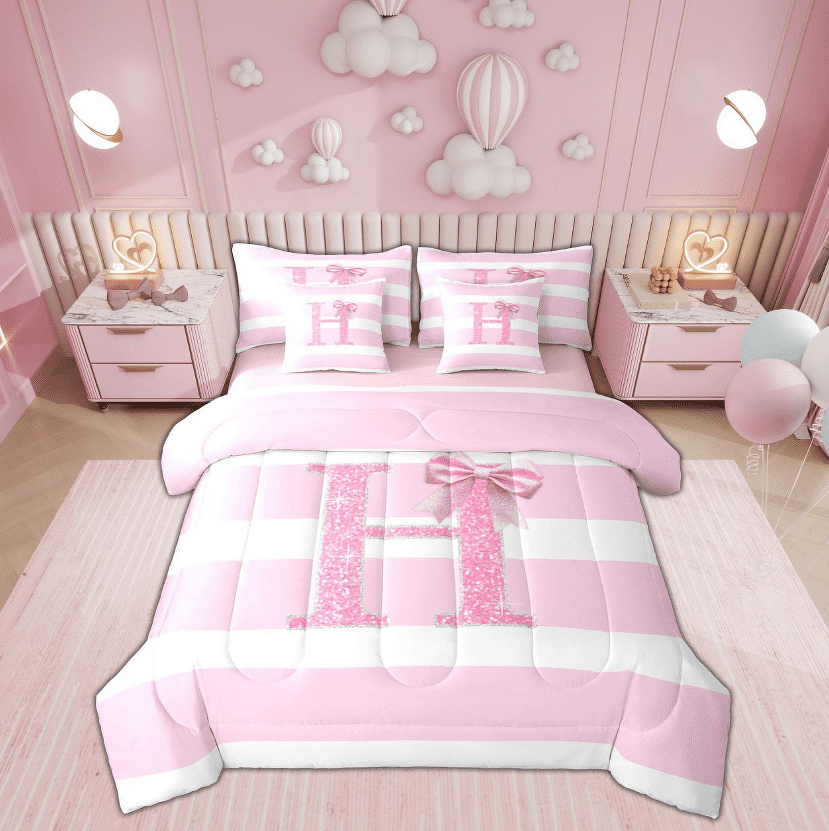 Feelyou Glitter H Bedding Comforter Set 7 Pieces for Child, Initial A ...