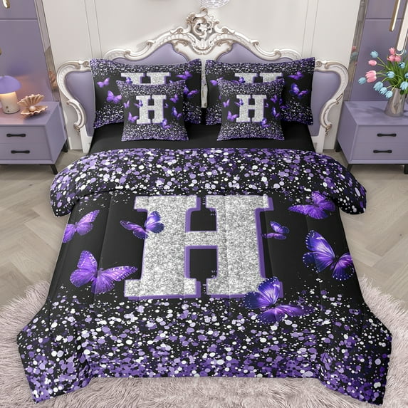 Feelyou Glitter Letter H Twin Bedding Sets 7-Piece for Girls, Dreamy ...