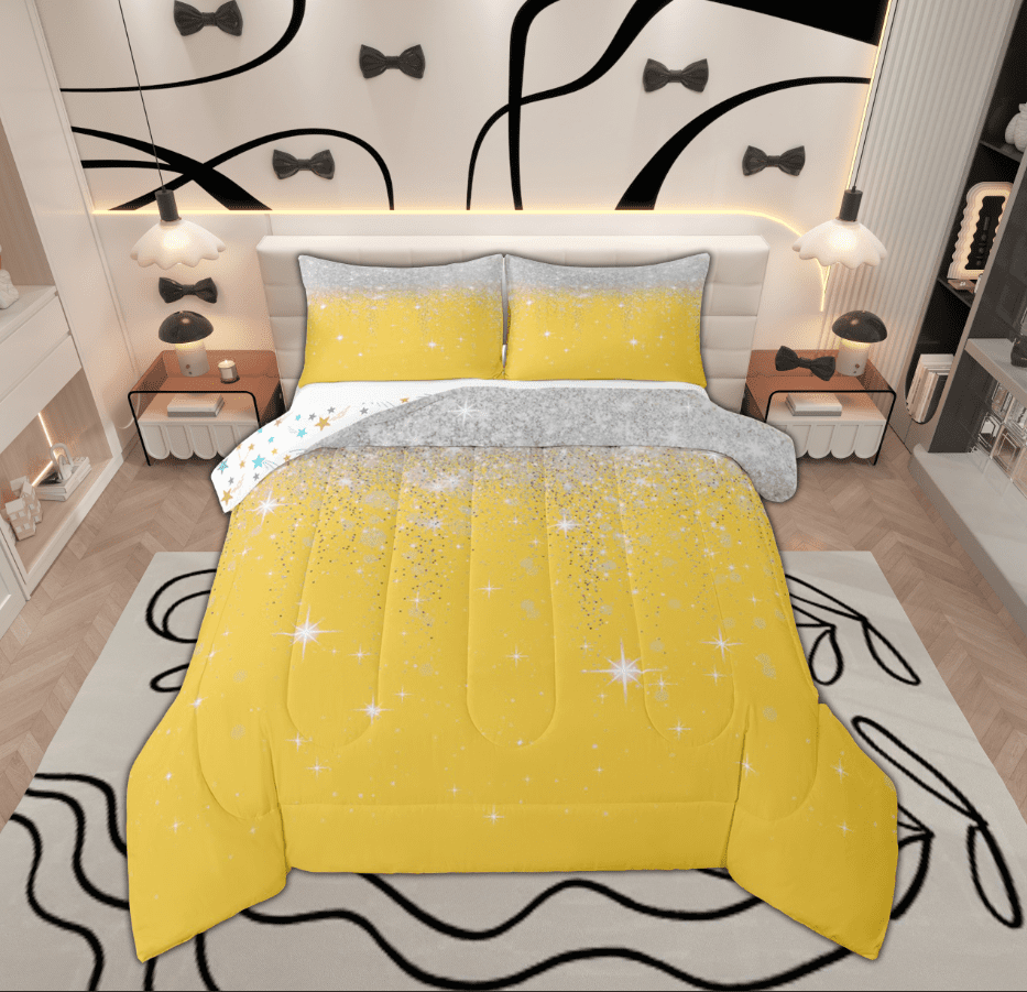 Feelyou Glitter Sequin Print Queen Comforter Set for Female, Cartoon ...
