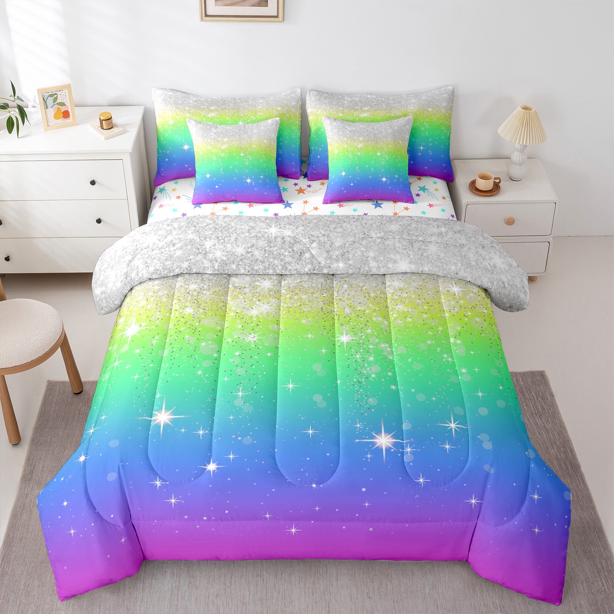 Feelyou Glitter Stars Starry Sky Bedding Comforter Set 7pcs, Chic ...