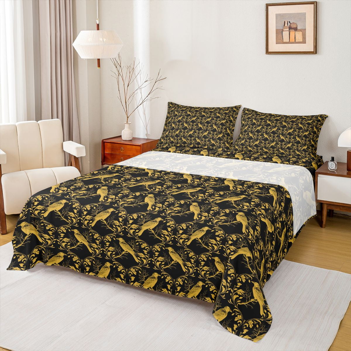 Feelyou Gold Bohemian Damask Bed Sheets, Tribal Gothic Crow King Sheets ...