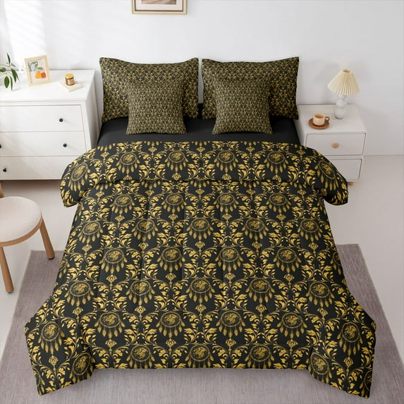 Feelyou Gold Dream Catcher Comforter Set 7pcs, Western Damask Flower ...
