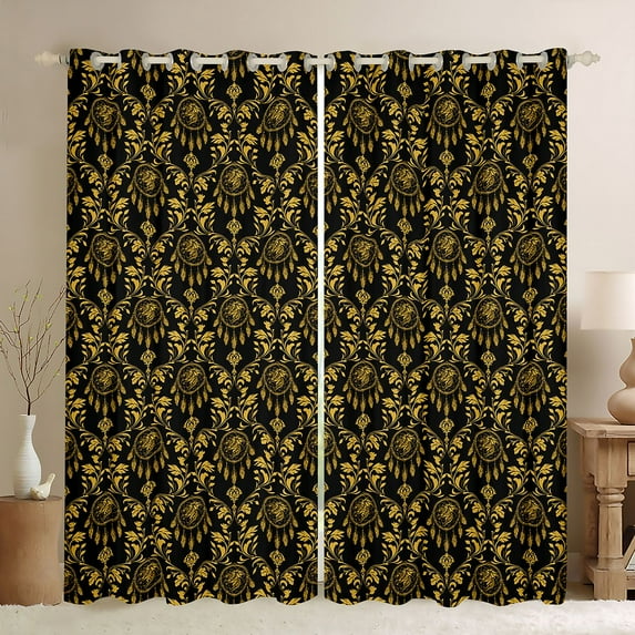 Feelyou Gold Dream Catcher Curtains Pack of 2 (52x84 Each), Damask ...