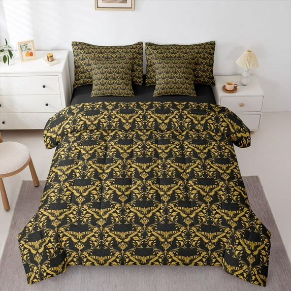 Feelyou Gold Mandala Damask Twin Bedding Sets 7pcs, Rustic Butterfly ...