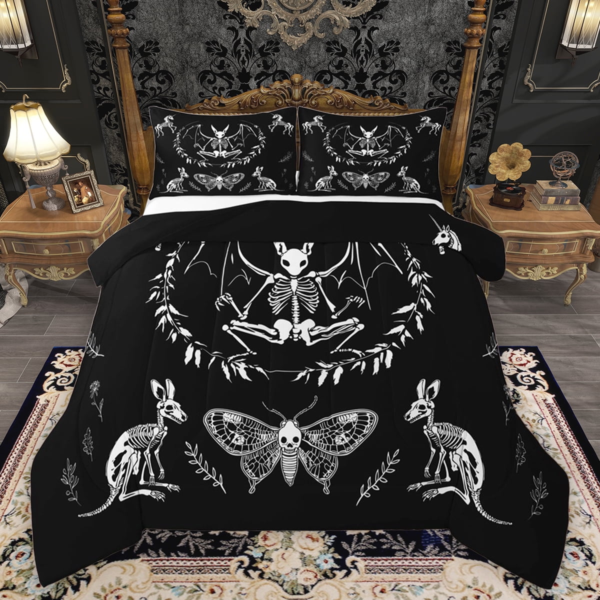 Feelyou Gothic Bat Skull Bedding Set 3pcs, Moth Butterfly Full ...