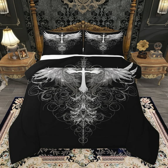 Feelyou Gothic Cross Print Bedding Comforter Set for Teen, Dreamy Angel ...
