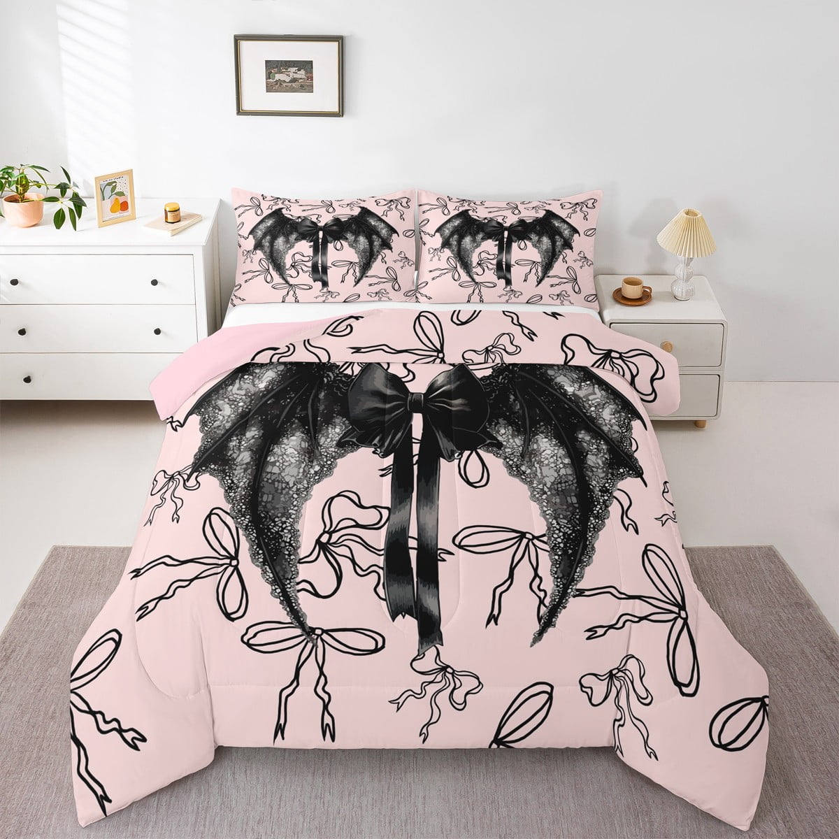 Feelyou Gothic Dreamy Angel Bedding Comforter Set for Kids, Cute Ribbon ...