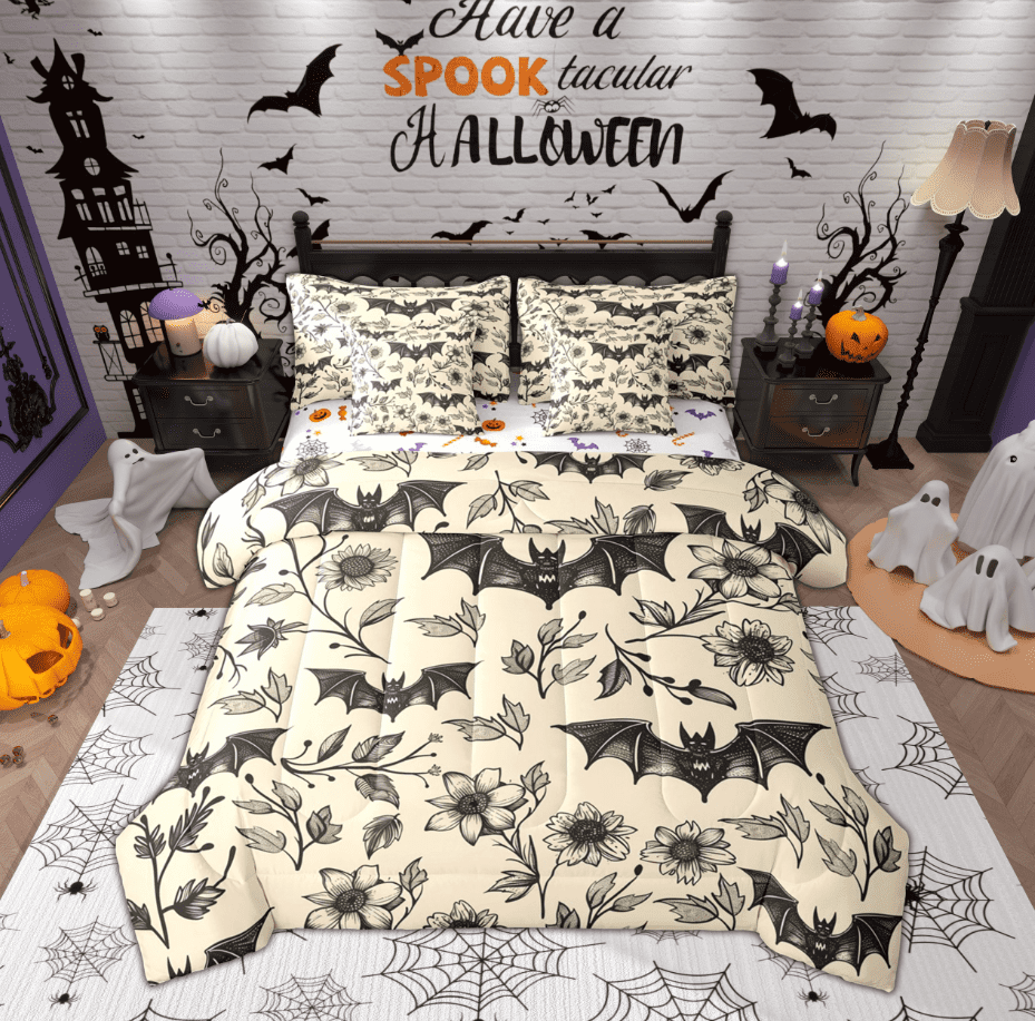 Feelyou 7-Piece Gothic Bat Full Bedding Set, Vintage Sunflower Western ...