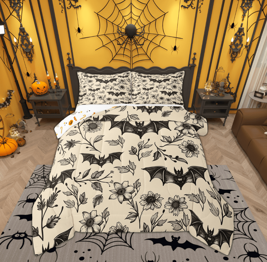 Feelyou Gothic Halloween Bat Full Size Comforter Sets, Vintage Rustic ...