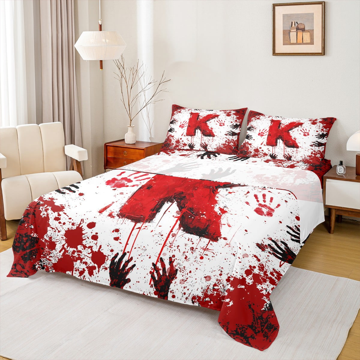 Feelyou Gothic Monogrammed K Bed Sheets, Horror Hand Print King Sheets ...