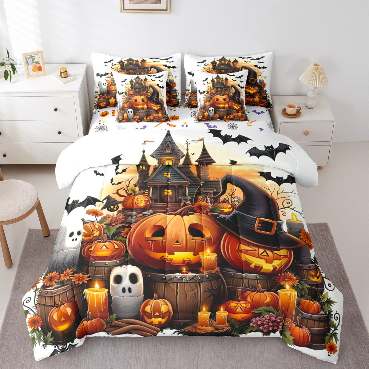 Feelyou Gothic Pumpkin Ghost Bedding Comforter Set 7pcs for Kid, Magic ...