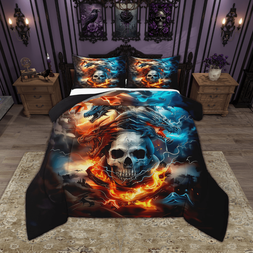 Feelyou Gothic Sugar Skull Bedding Comforter Set, Ice Fire Dragon Twin ...