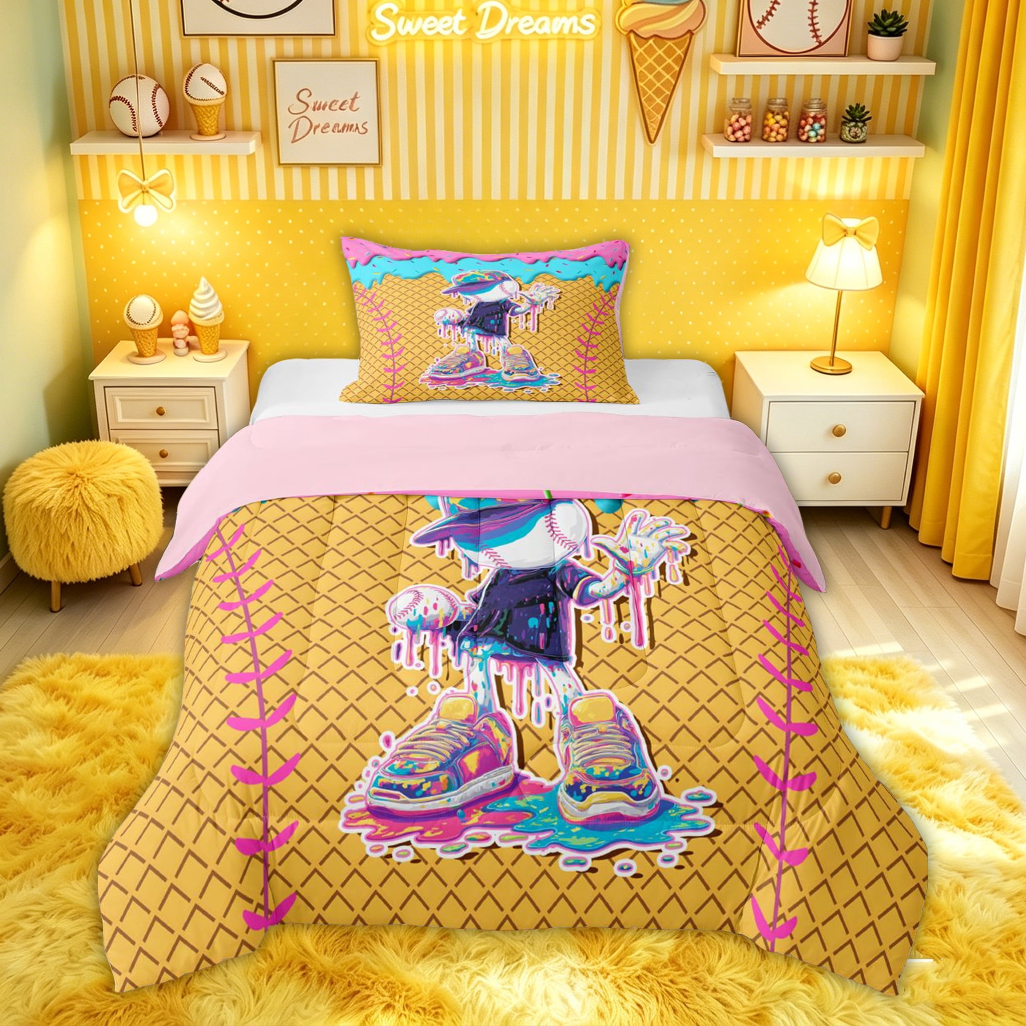 Feelyou Graffiti Baseball Ice Cream Twin Comforter Sets for Kids ...