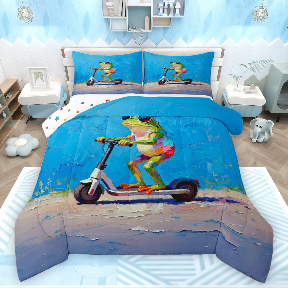 Feelyou Green Frog Animal Bedding Comforter Set, Oil Printing Artwork ...
