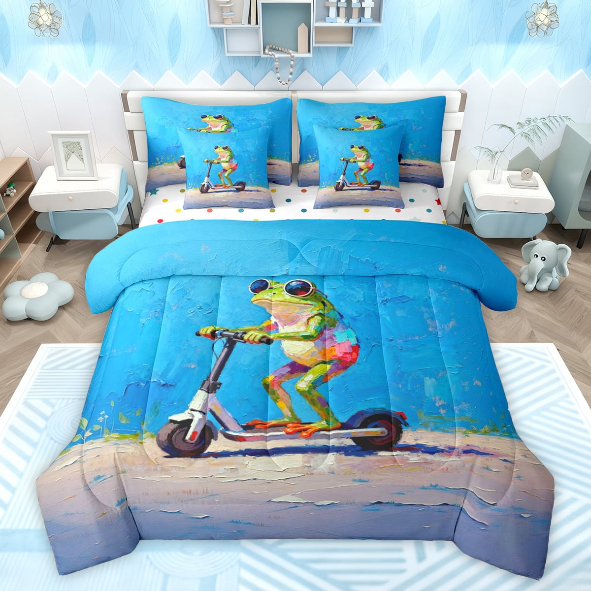 Feelyou Green Frog Animal Twin Bedding Sets 7-Piece, Oil Printing ...