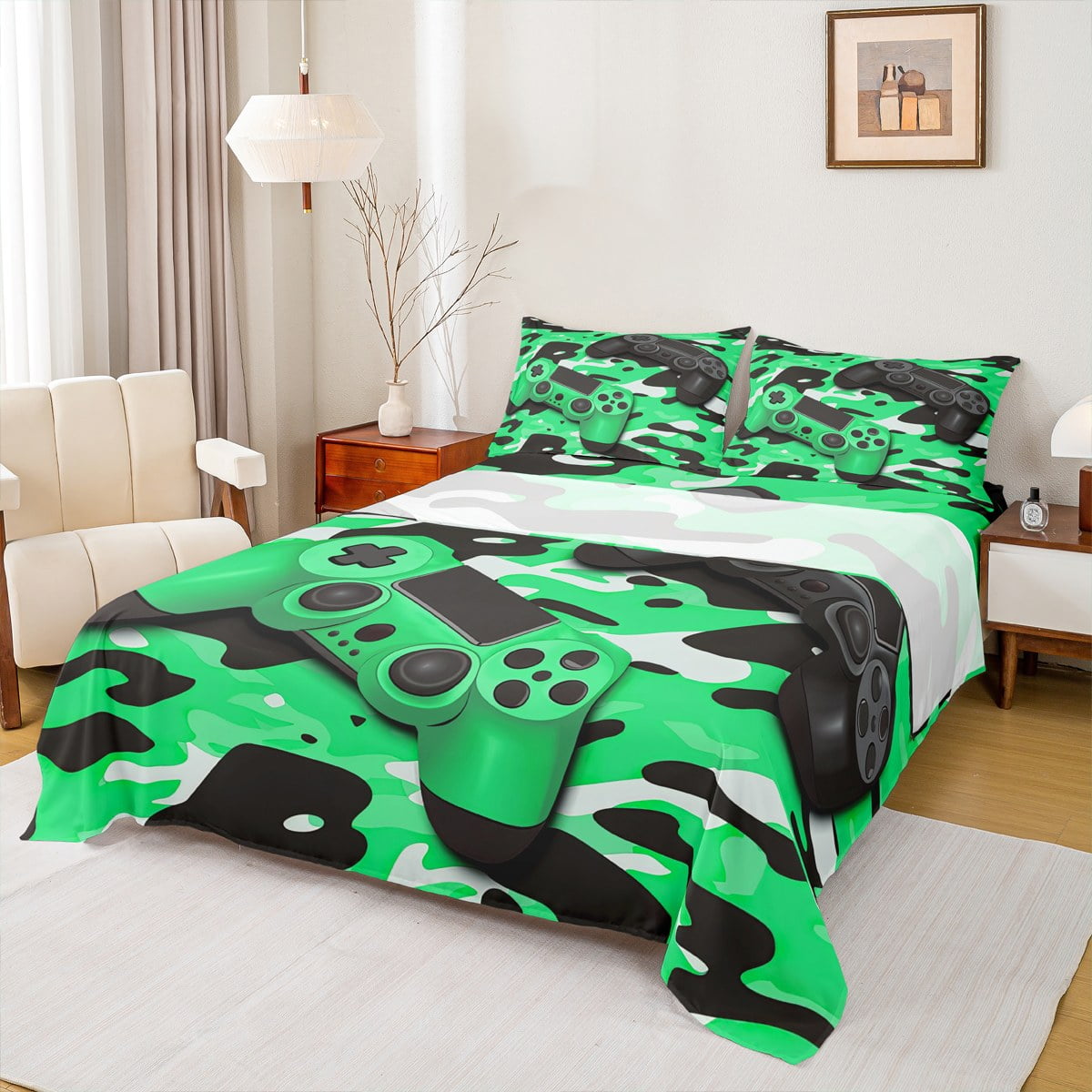 Feelyou Green Game Controller Full Size Sheets, Fashion Camo Abstract ...