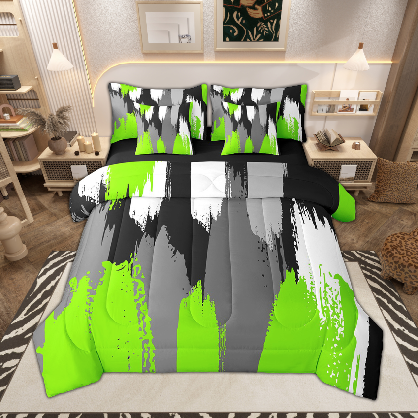Feelyou Green Gray Black White Twin Bedding Sets 7pcs, Watercolor ...