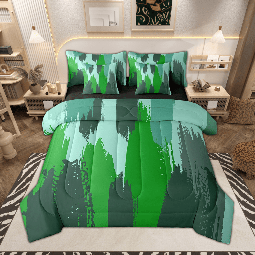 Feelyou Green Ombre Twin Bedding Sets 7pcs, Contemporary Minimalism ...