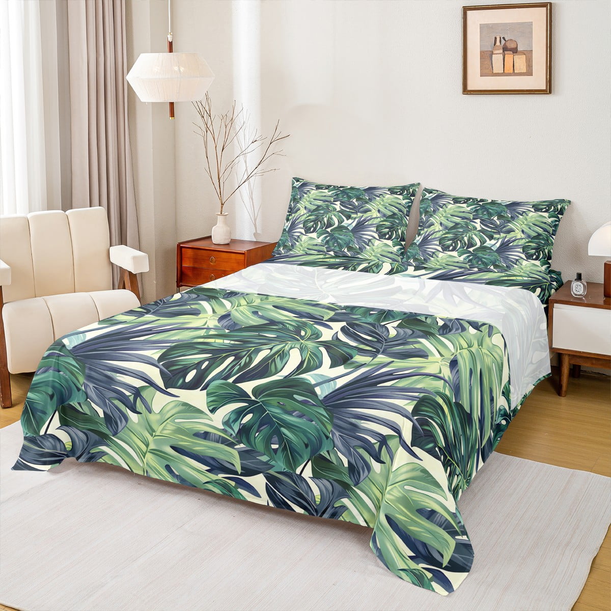 Feelyou Green Palm Tree Leaf Twin Sheet Sets, Tropical Plant Twin Fitted Sheet, Botanical Theme ...