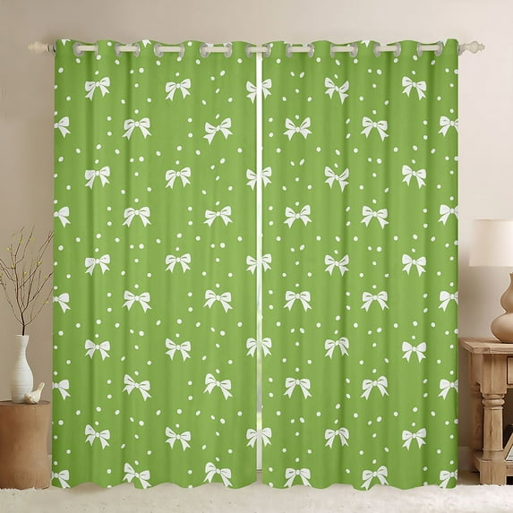 Feelyou Green Ribbon Curtains Pack of 2 (52x84 Each), Bowknot Polkadots ...