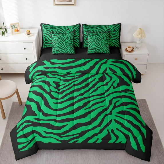 Feelyou Green Zebra Print Bedding Comforter Set 7pcs for Kids, Modern ...