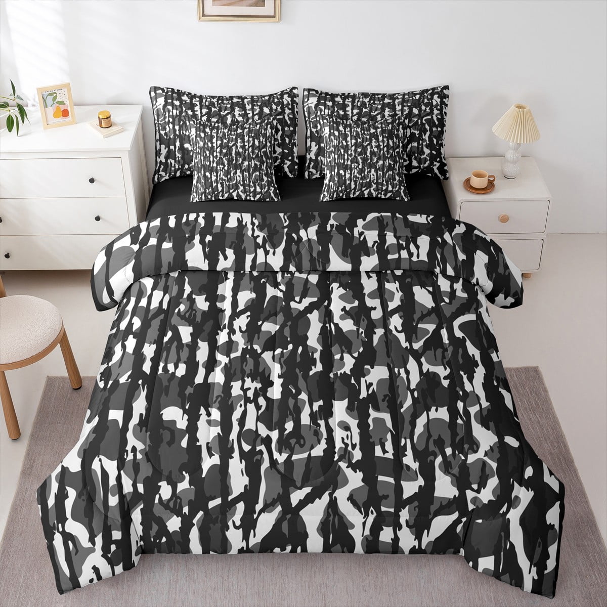 Feelyou Grey Camouflage Bedding Comforter Set 7pcs for Teen, Cartoon ...