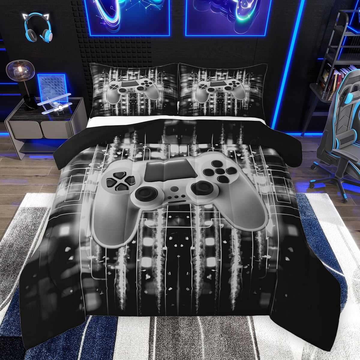 Feelyou Grey Gamepad Gaming Queen Comforter Set for Kids, Fashion Game ...