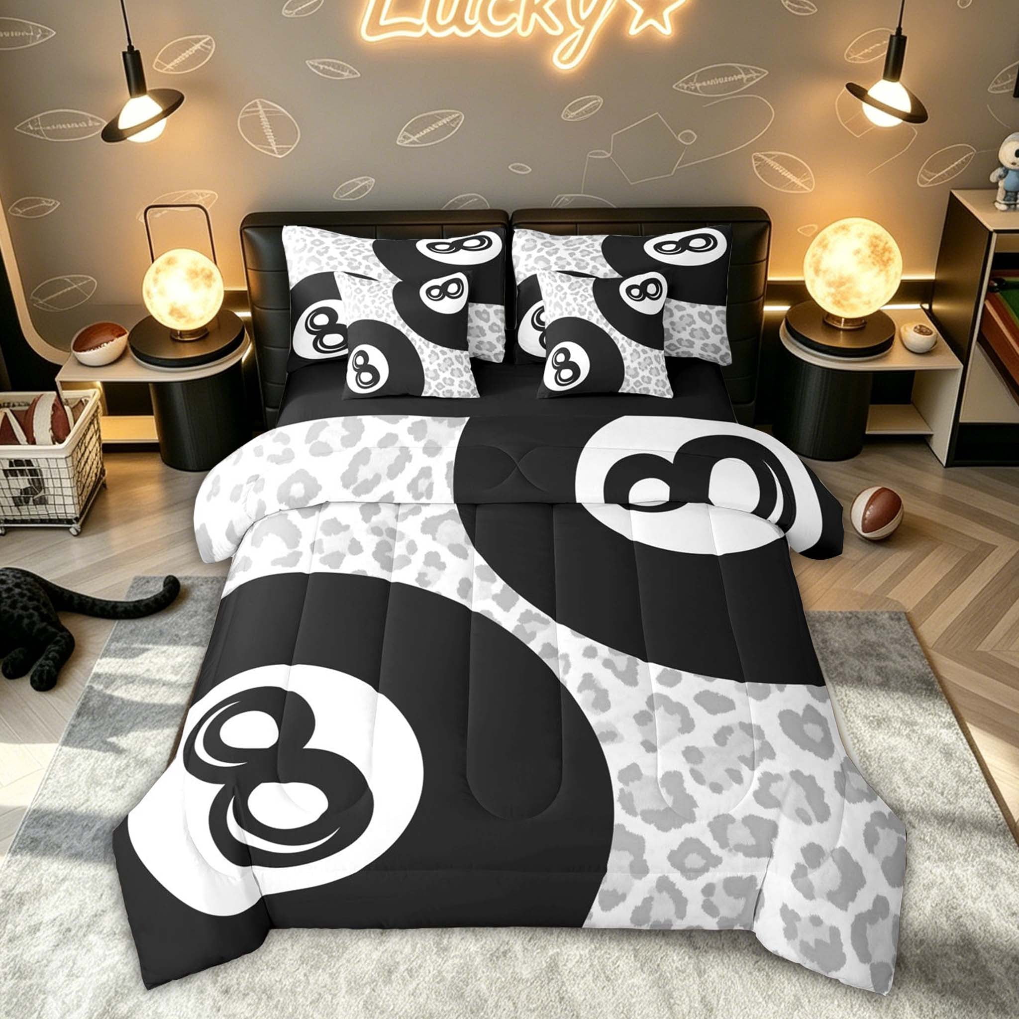 Feelyou Grey Leopard Print Ball Full Size Bedding Sets for Kids, Lucky ...