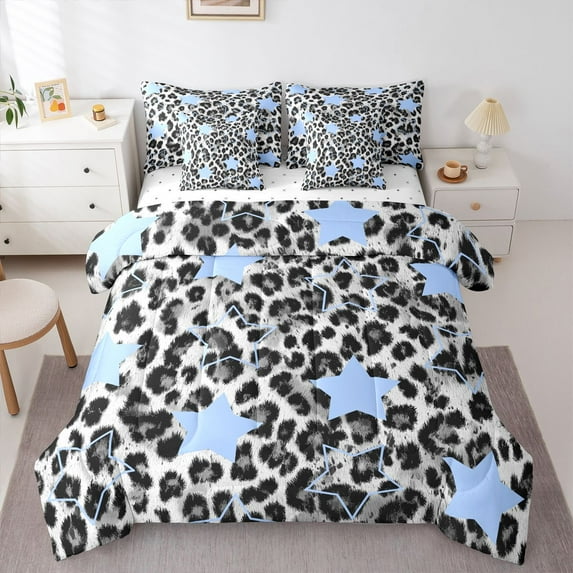 Feelyou Grey Leopard Print Comforter Set 7pcs, Retro Western Stars Full ...
