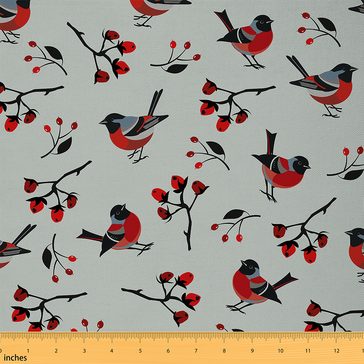 Feelyou Grey Red Bird Fabric by the Yard 1 Yard, Cartoon Jungle Animal ...