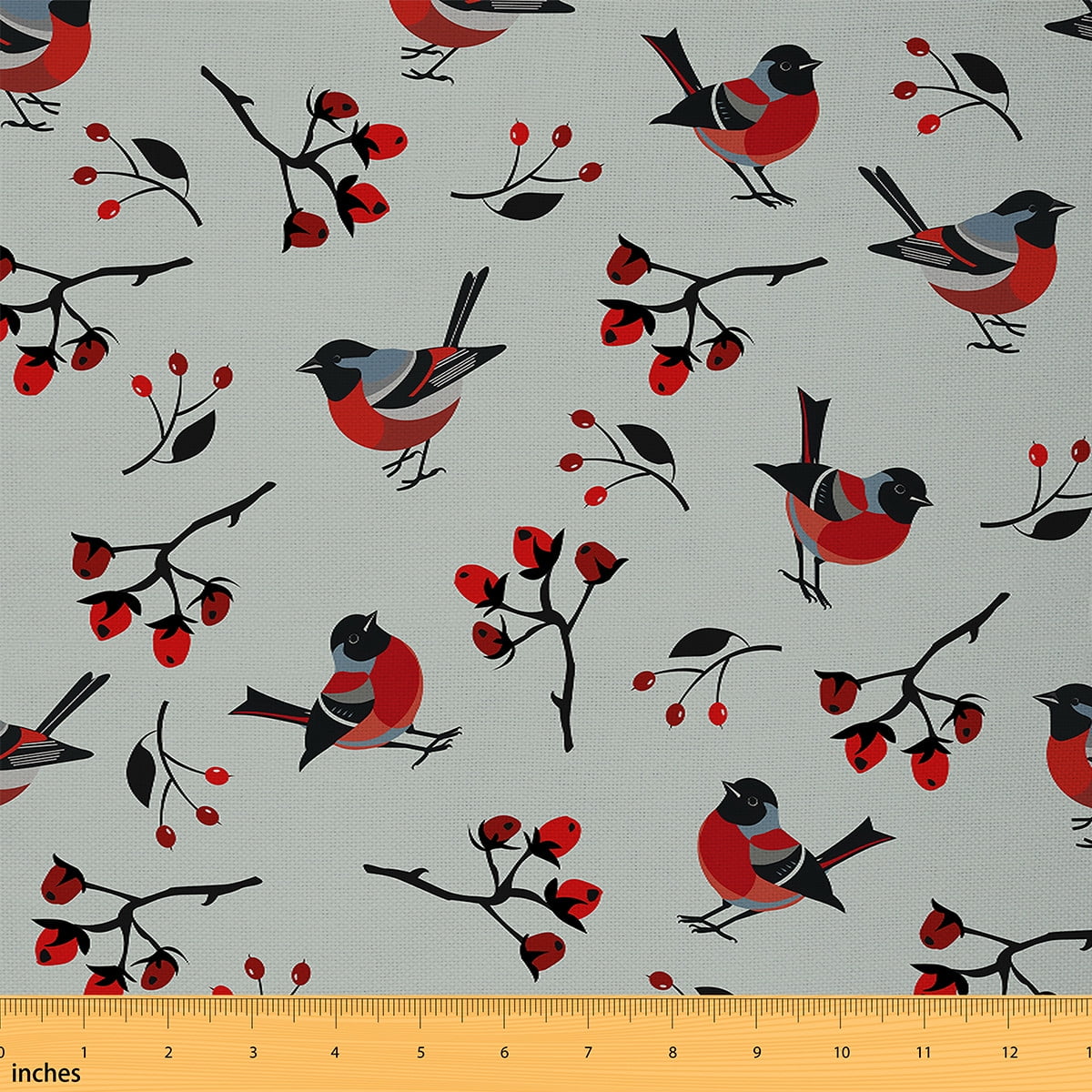 Feelyou Grey Red Bird Fabric by the Yard 10 Yards, Cartoon Jungle ...