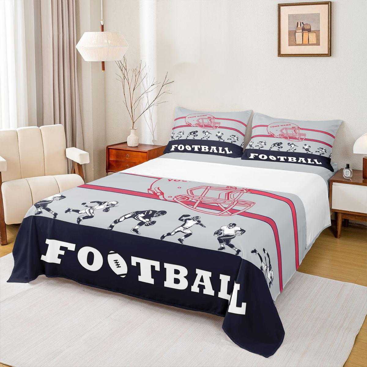 Feelyou Grey Sports Hemlet Bed Sheets for Kids, Soccer Athlete King ...