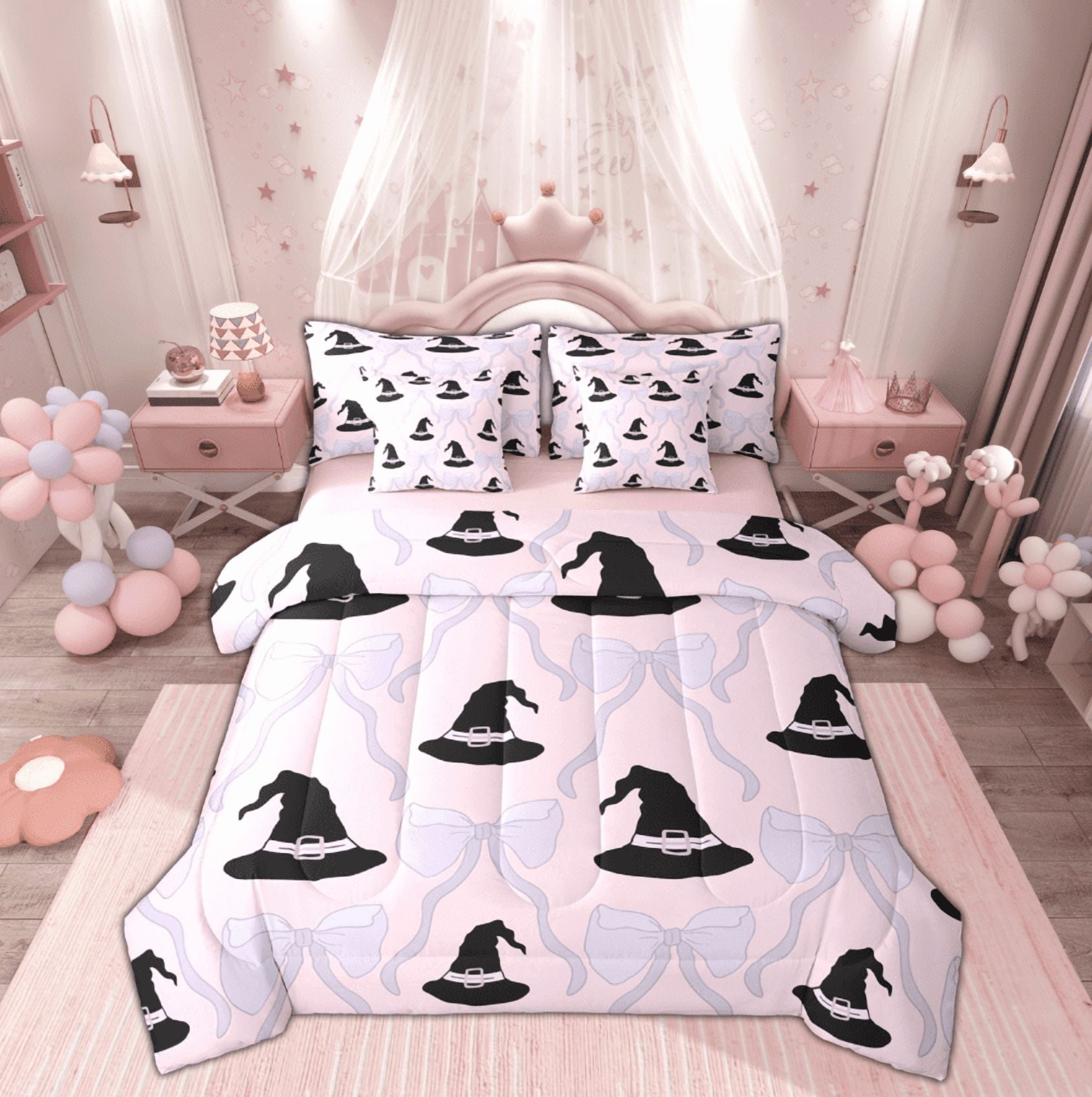Feelyou Grey Witch Hat Twin Bedding Sets 7-Piece for Kid, Kawaii ...