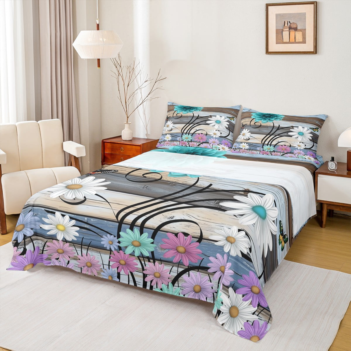 Feelyou Groovy Daisy Bed Sheets, Farmhouse Flower Floral King Sheets ...