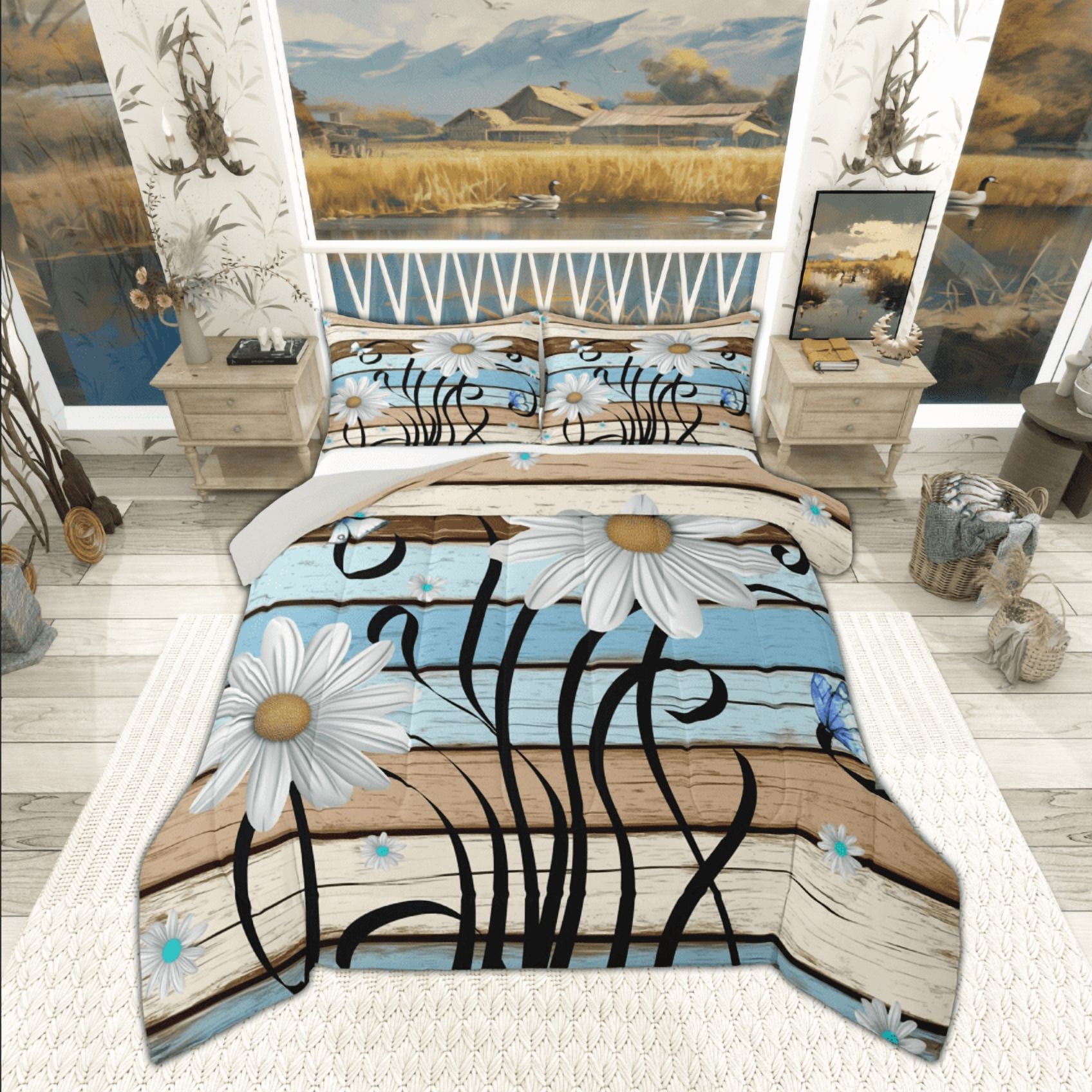 Feelyou Groovy Flower Full Size Comforter Sets for Adult, Rustic ...