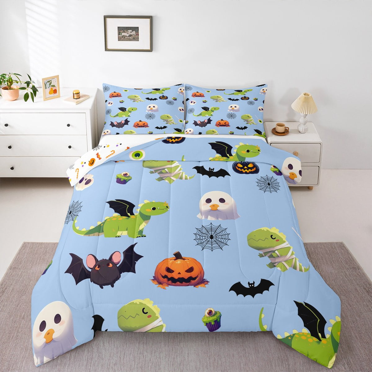 Feelyou Halloween Bat Pumpkin Full Size Comforter Sets for Kid, Cartoon ...